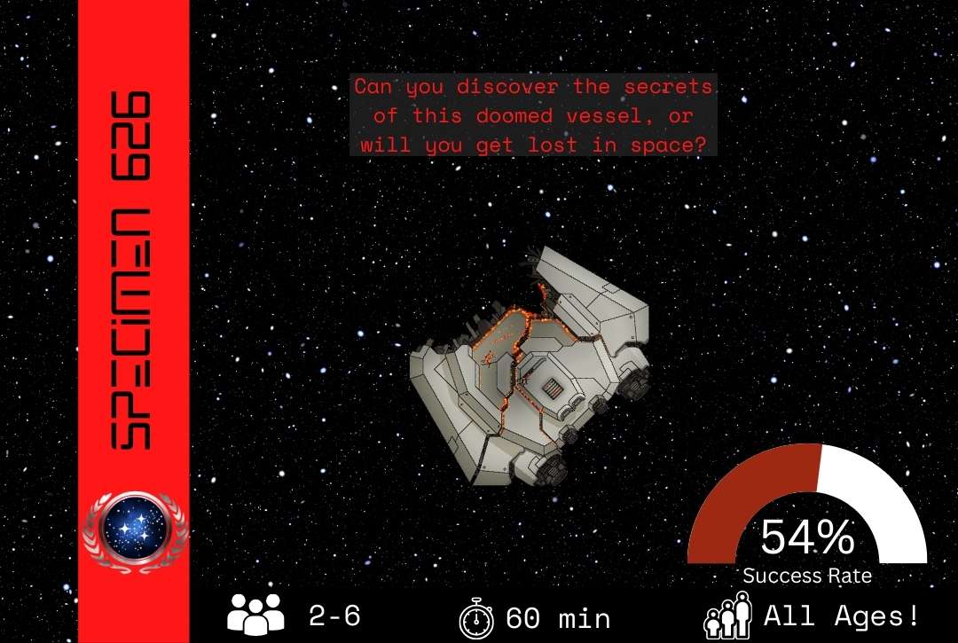 Specimen 626 Poster for Website with Success Rate – Enter The Enigma Escape Rooms